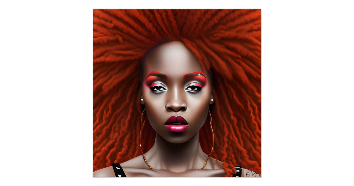 オーバーンクイーンレッドブラウンヘアブラックメラニンアフロロ ポスター | Zazzle.co.jp