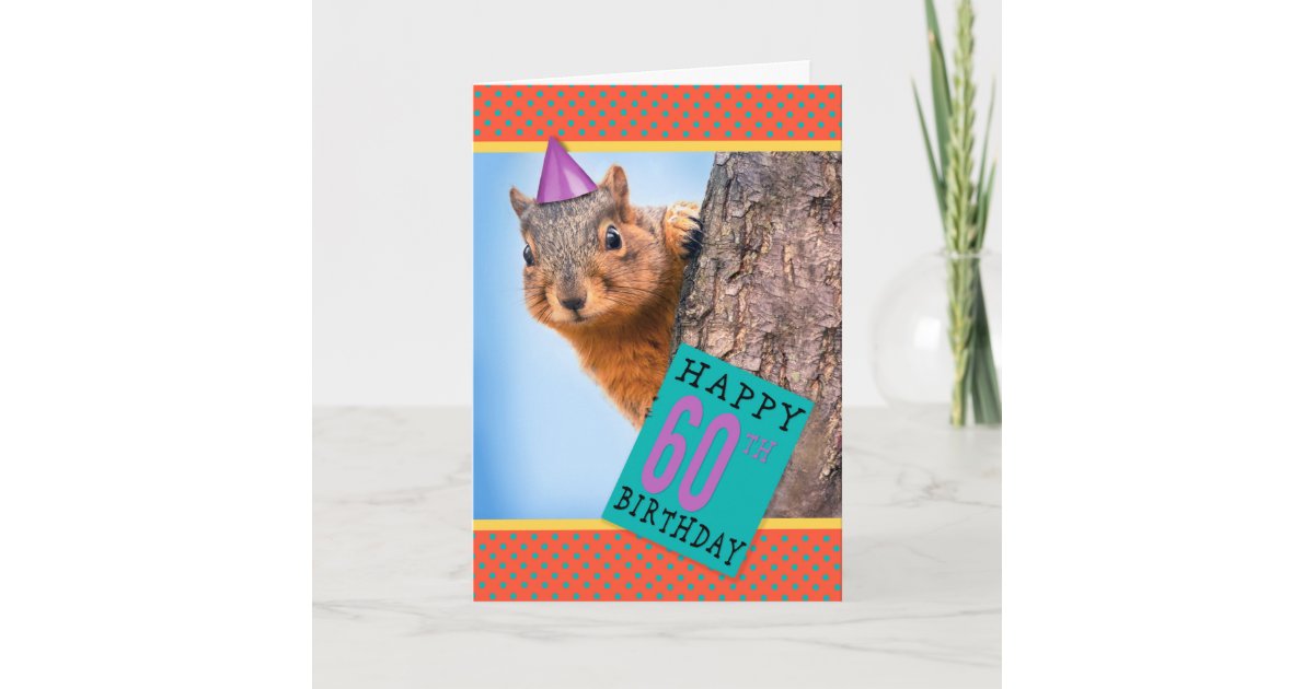 ハッピー60誕生日かわいいリスのパーティー帽子 シーズンカード | Zazzle.co.jp
