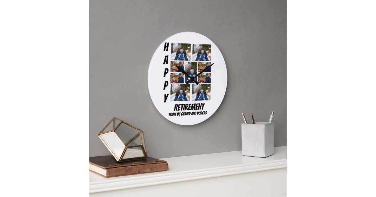 パーソナライズされたシンプル退職9 Photo Collage ラージ壁時計 | Zazzle.co.jp