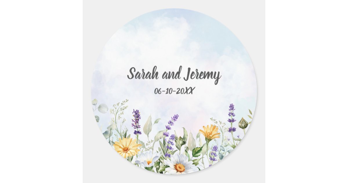 ボホワイルドフラワーの水の色をパーソナライズ結婚する ラウンドシール | Zazzle.co.jp