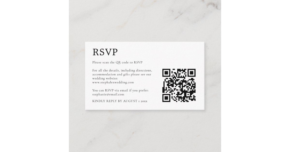 ミニ シンプル 黒白 QR コード RSVP エンクロージャーカード | Zazzle.co.jp
