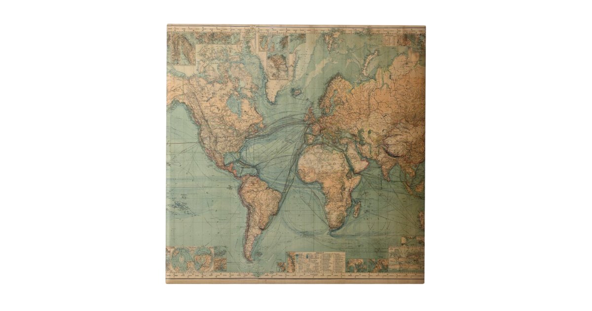 ヴィンテージ旧アンティークの世界地図 タイル | Zazzle.co.jp