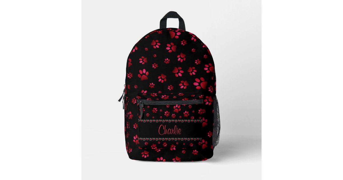 名前をカスタムする、赤グリッター犬の足 プリントバックパック | Zazzle.co.jp