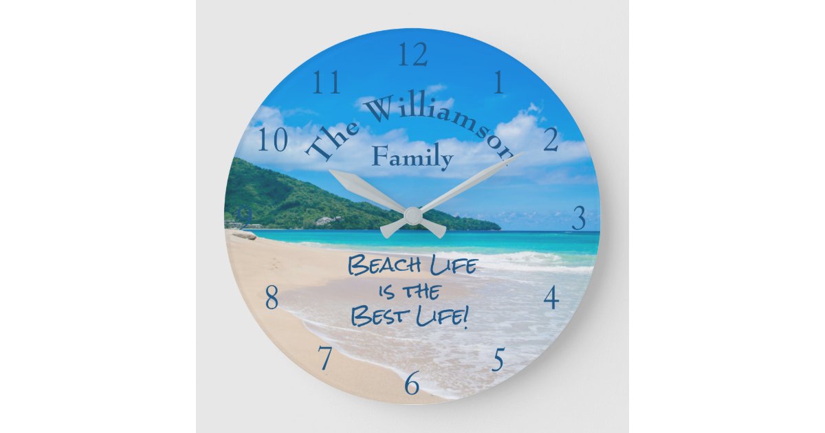 熱帯ビーチの水の海の白い砂波 ラージ壁時計 | Zazzle.co.jp