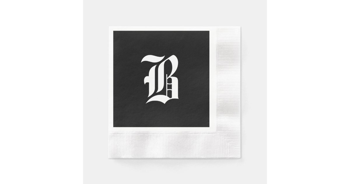 白黒モノグラムイニシャルB, 縁ありカクテルナプキン | Zazzle.co.jp