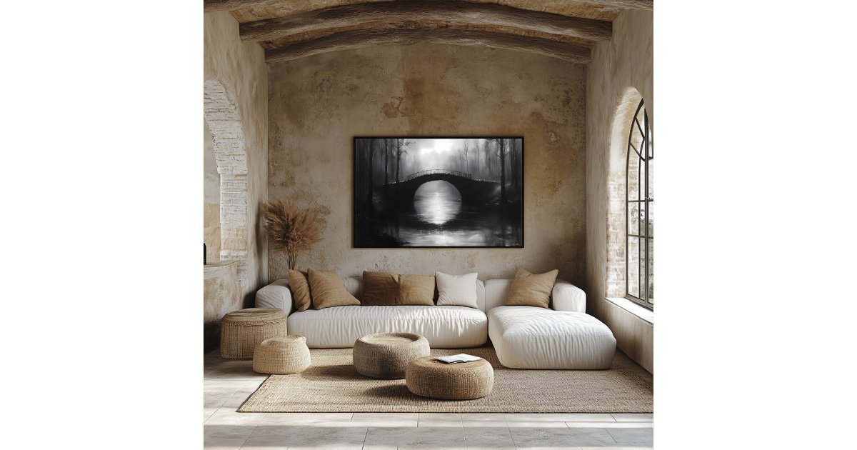 穏やかな海の神秘的な橋 – モノクロ ポスター | Zazzle.co.jp