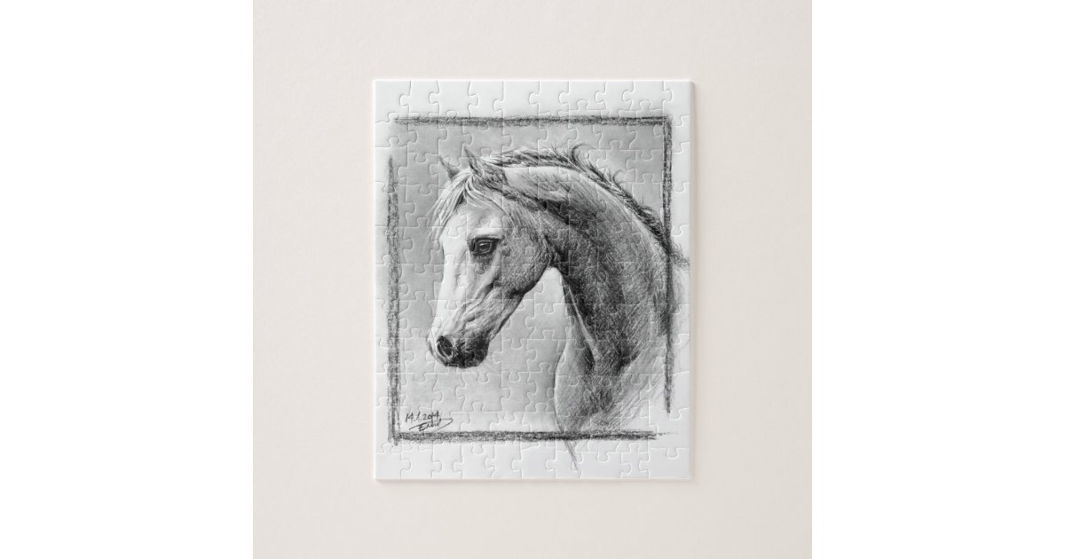 馬頭炭スケッチウマ科の芸術 ジグソーパズル | Zazzle.co.jp