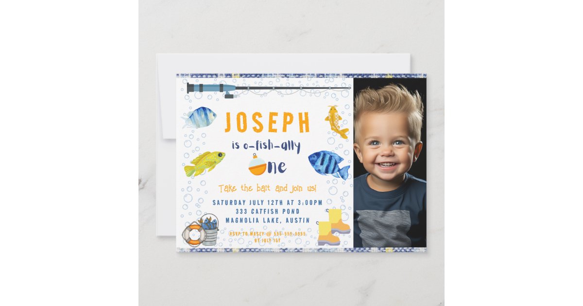 O Fish Ally One魚釣り1st Birthday Photo 招待状 | Zazzle.co.jp